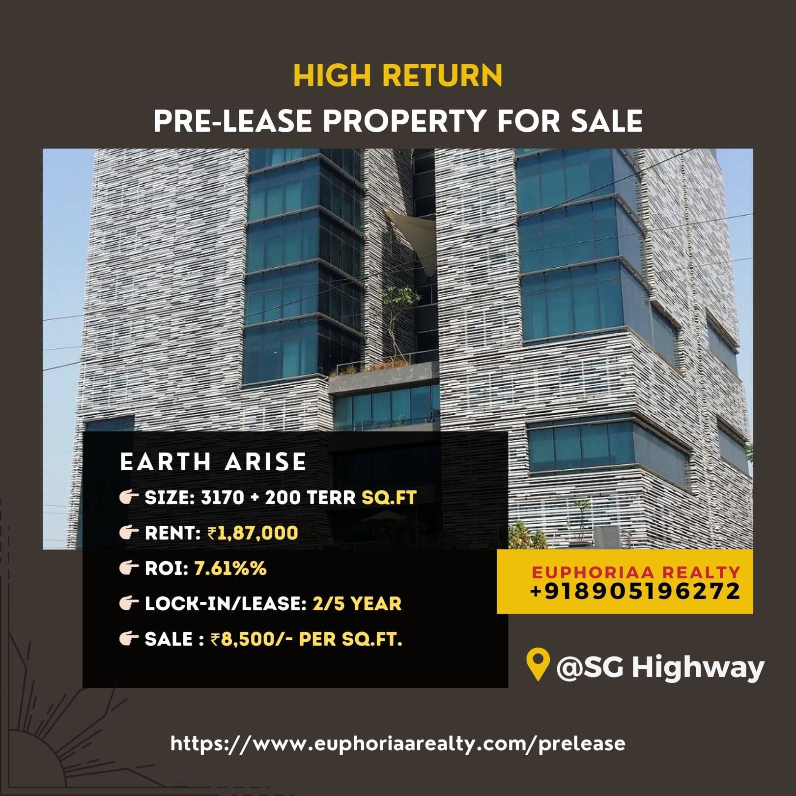 Preleased Office for Sale in Earth Arise Ahmedabad | prerented property